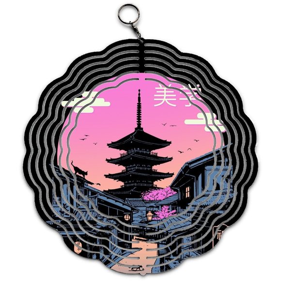 Design | Traditional Illustration Of Japanese Tower Design Wind Spinner ...